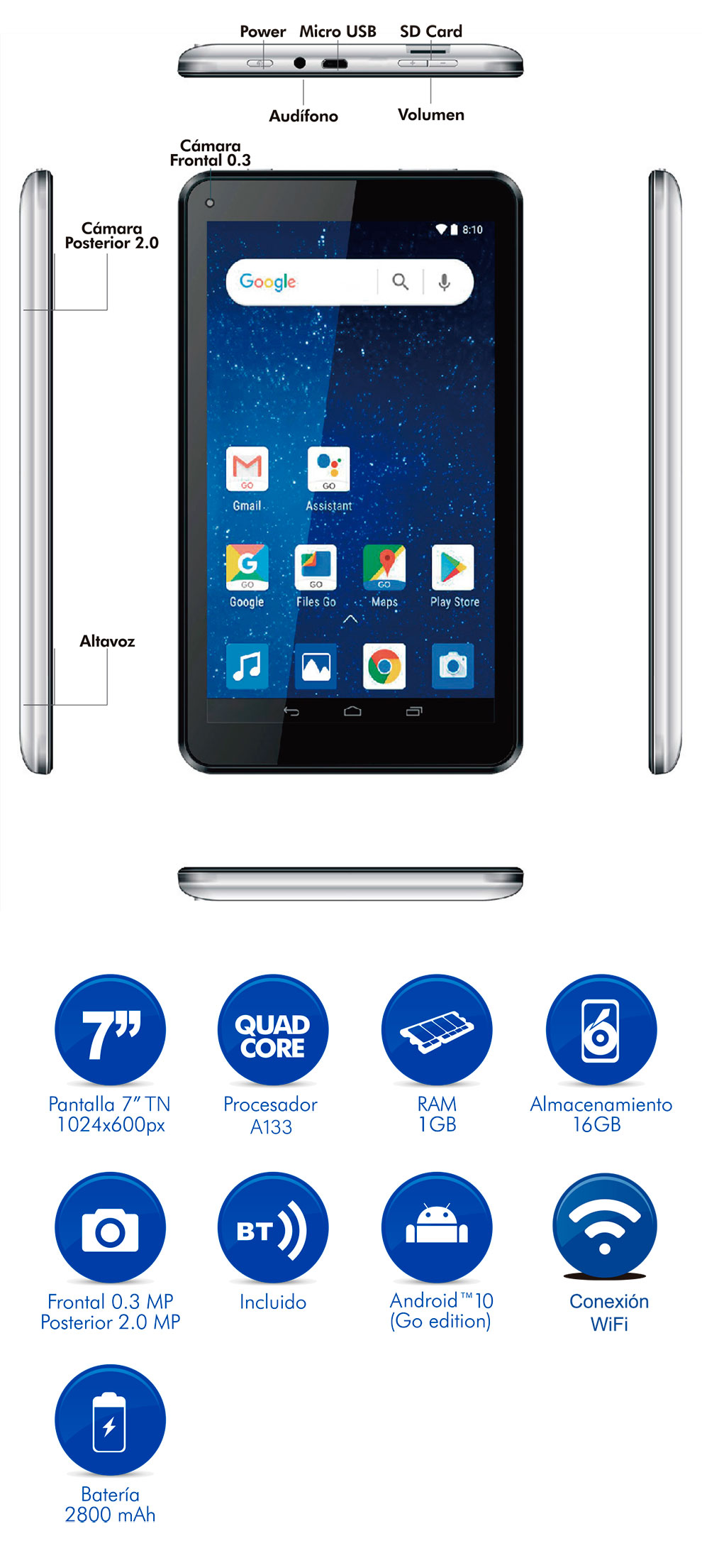 Gear Tablet Space 7" 1GB 16GB WiFi Quad Core Android | PC Factory